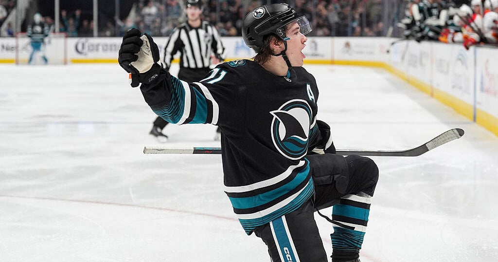Celebrini's spin-o-rama goal helps him become fastest Sharks player to ...