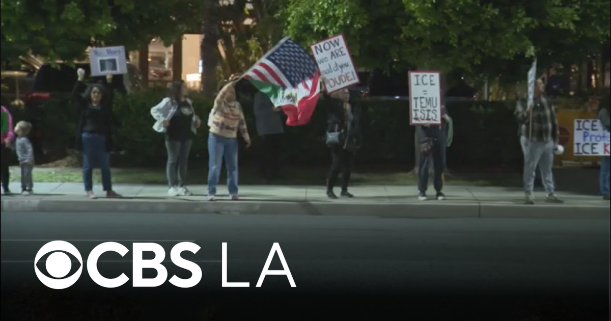 Dozens protest against recent immigration operations in Downey - CBS ...