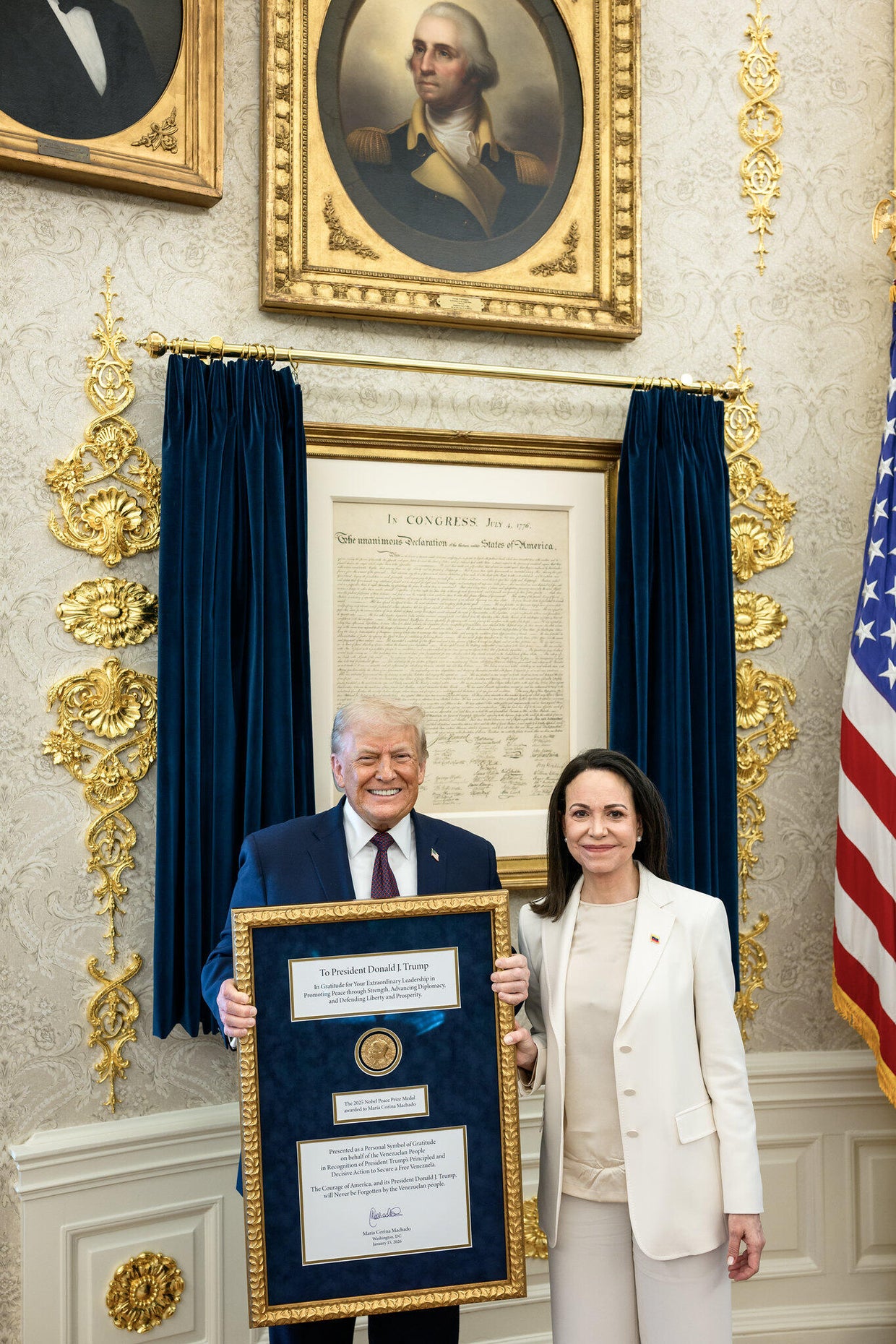 Nobel Peace Prize medallion presented to Trump by Venezuelan opposition ...