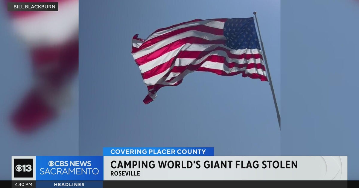 Thief steals giant American flag from Camping World in Roseville - CBS ...