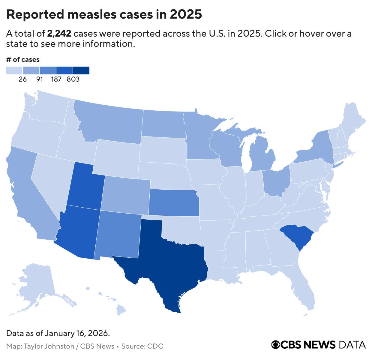Map shows more than 2,200 measles cases across U.S. in 2025 outbreaks ...