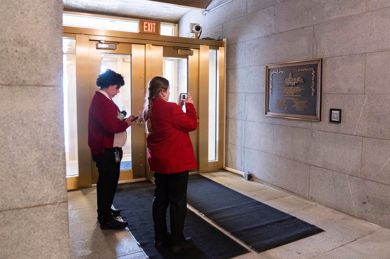 Jan. 6 plaque honoring police officers displayed at the Capitol after a ...