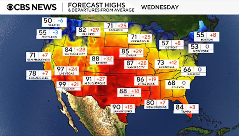 Record-high temperatures set in over a dozen states as heat wave moves ...
