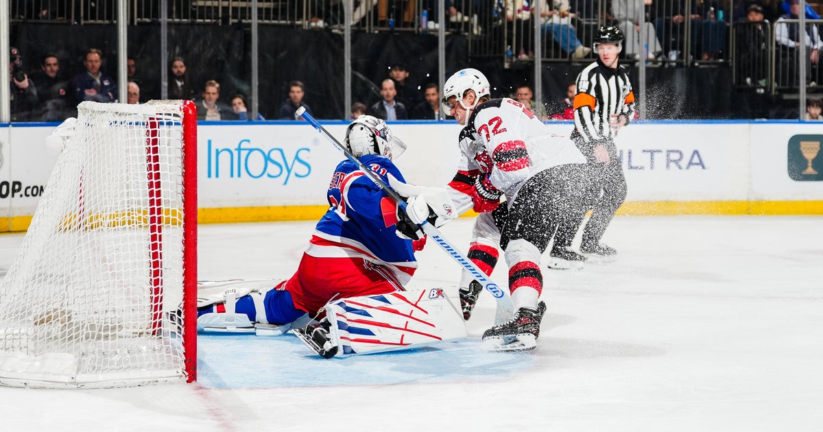 Shesterkin stops 22, fights Markstrom as Rangers down Devils 4-1 - CBS ...